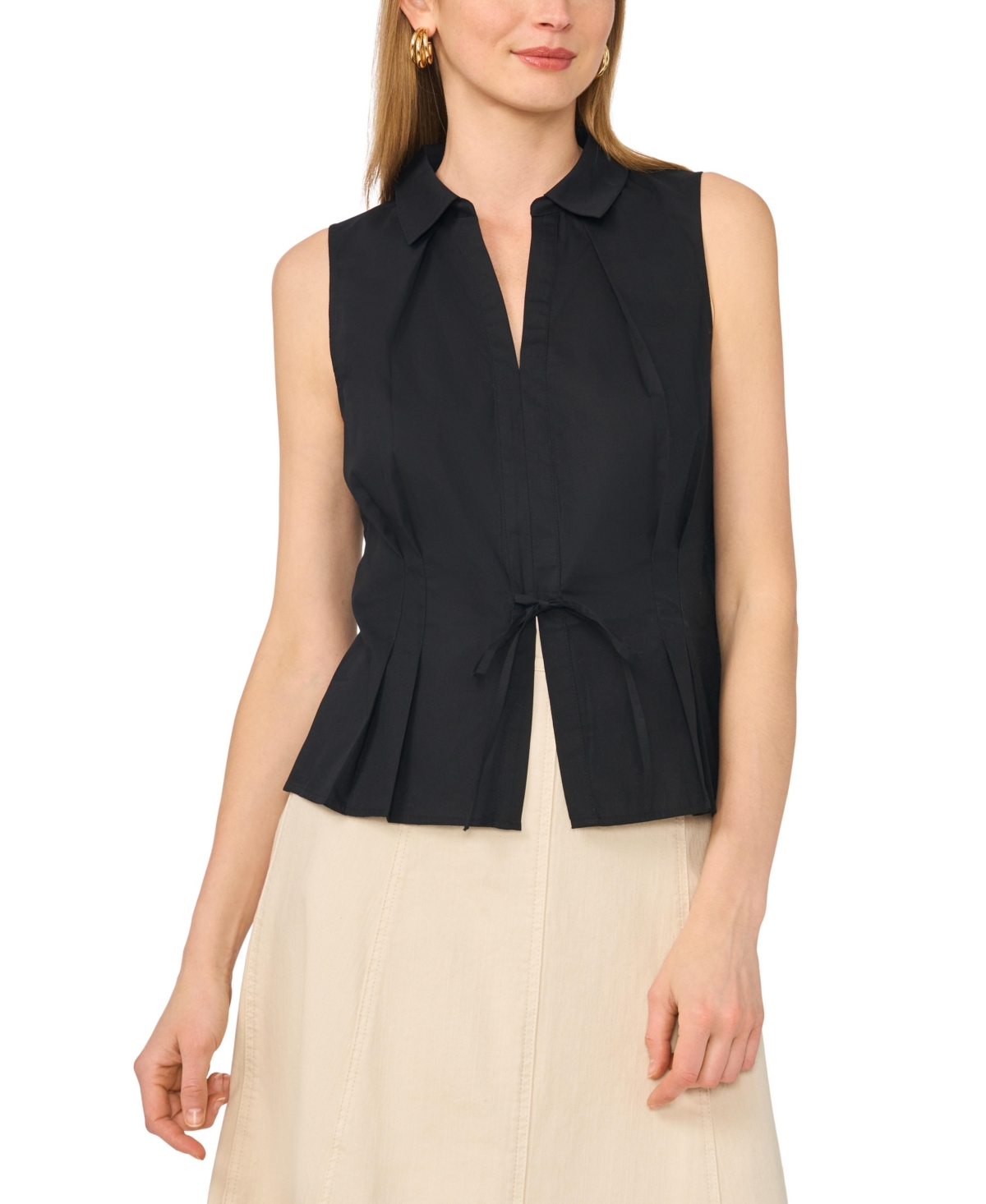 Click here for 1.state Womens Collared Tie-Front Tank Top - Rich... prices