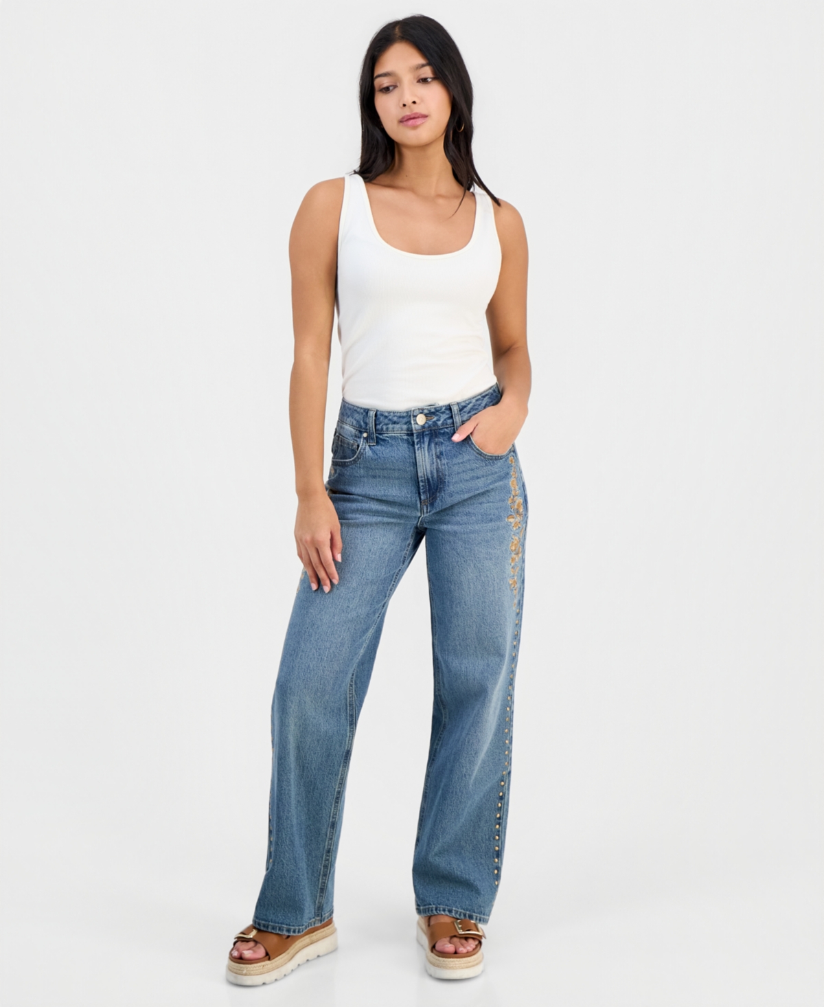 Click here for And Now This Petite Floral-Embroidered High-Rise J... prices