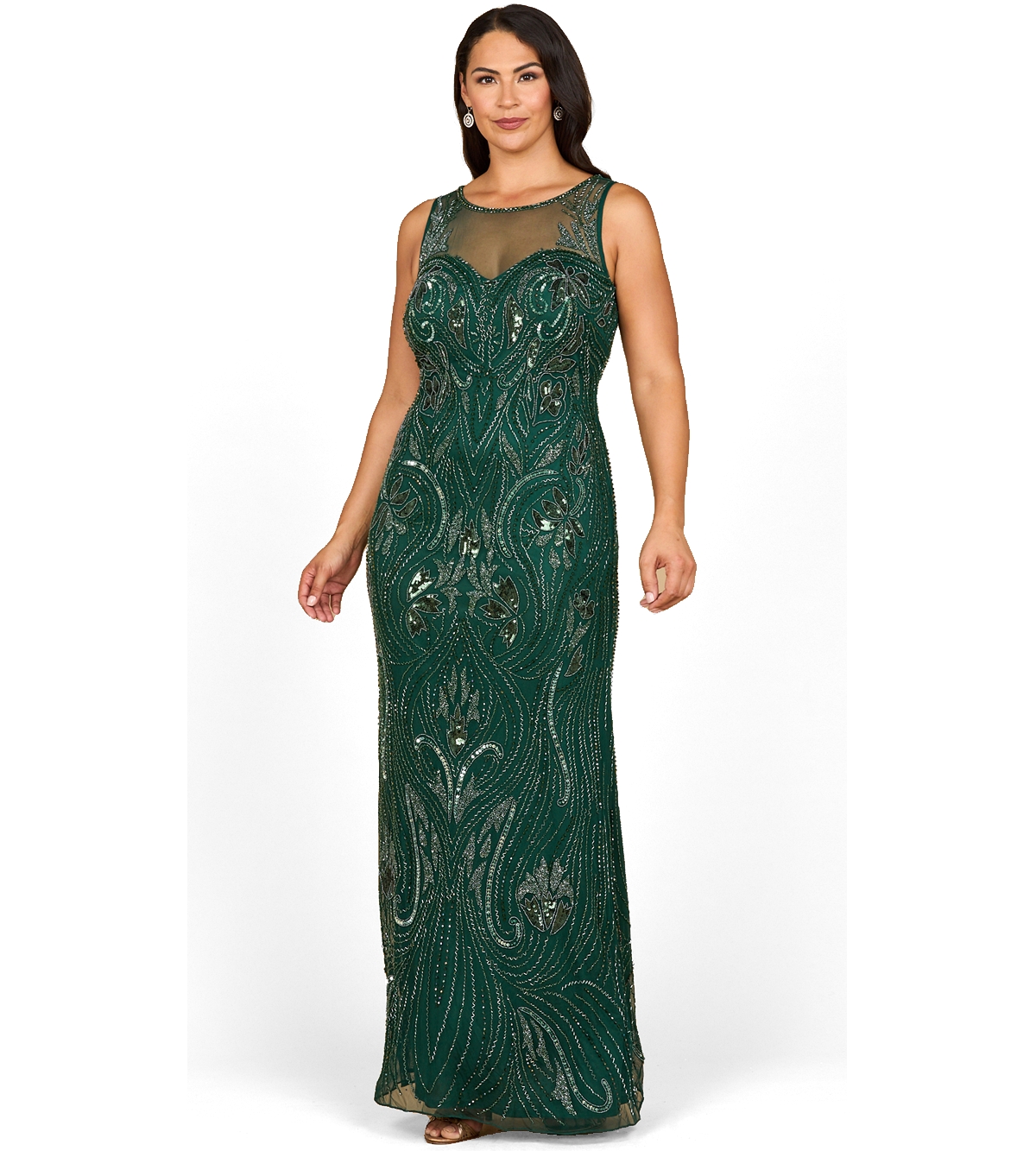 Click here for Lara Womens Beaded High Neckline Gown - Dark green prices