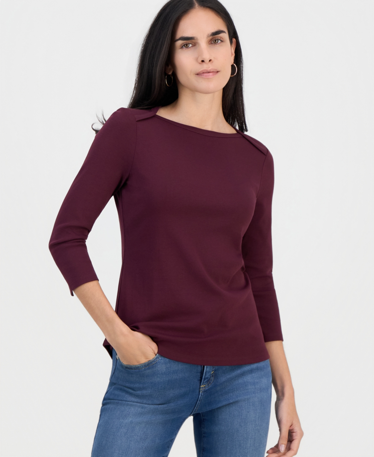 Click here for Style & Co Womens Petite Pima Cotton 3/4-Sleeve Bo... prices
