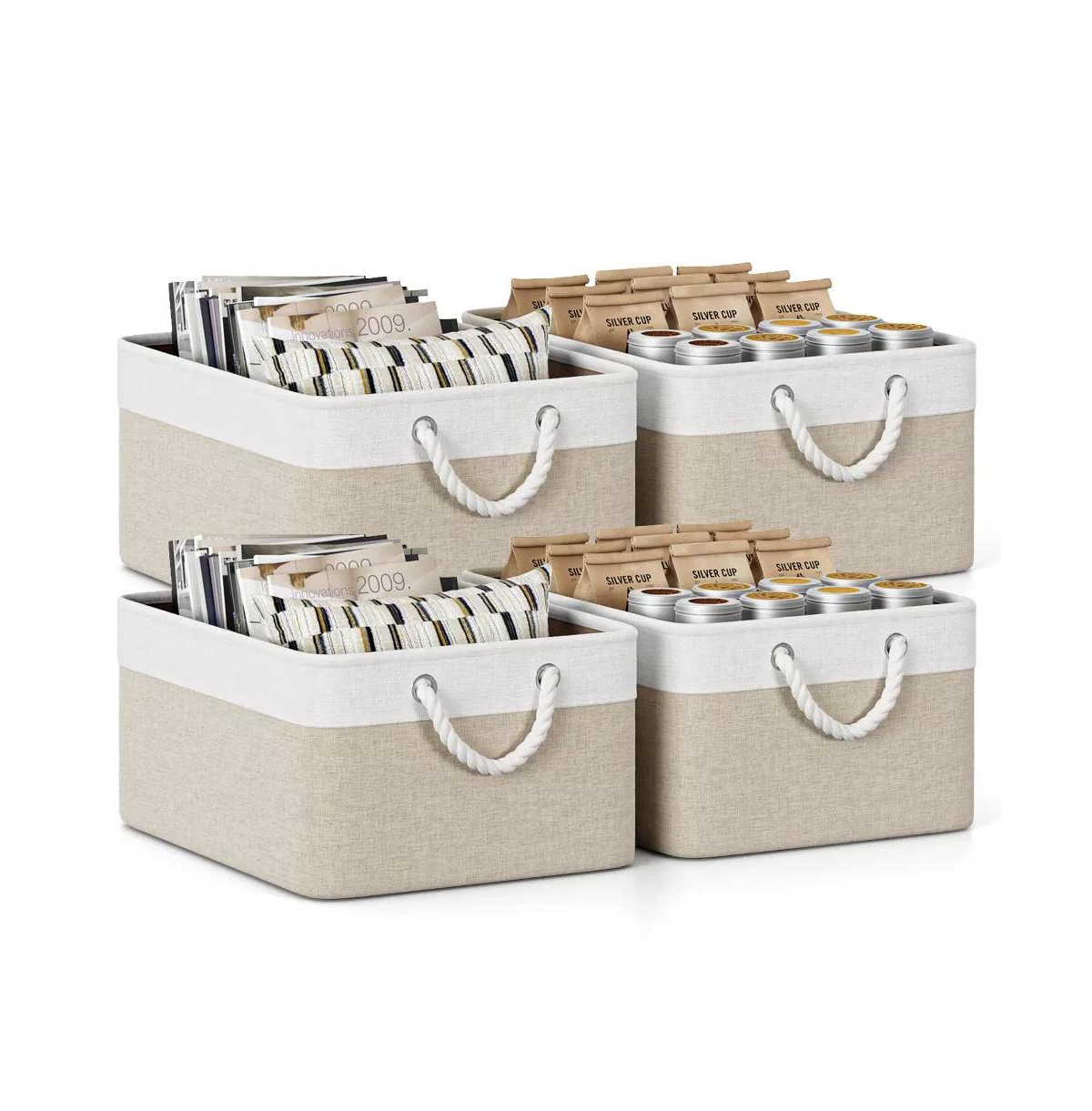 Click here for Gouun 4-Pack Foldable Cotton Linen Storage Bins wi... prices