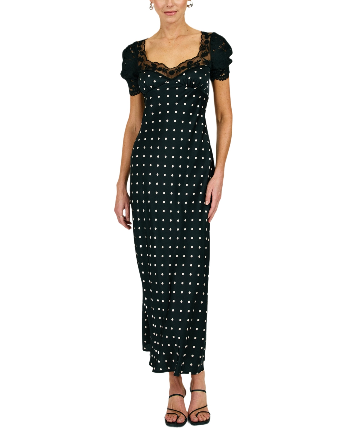 Click here for Line & Dot Womens Sophie Polka Dot Lace Trim Maxi... prices