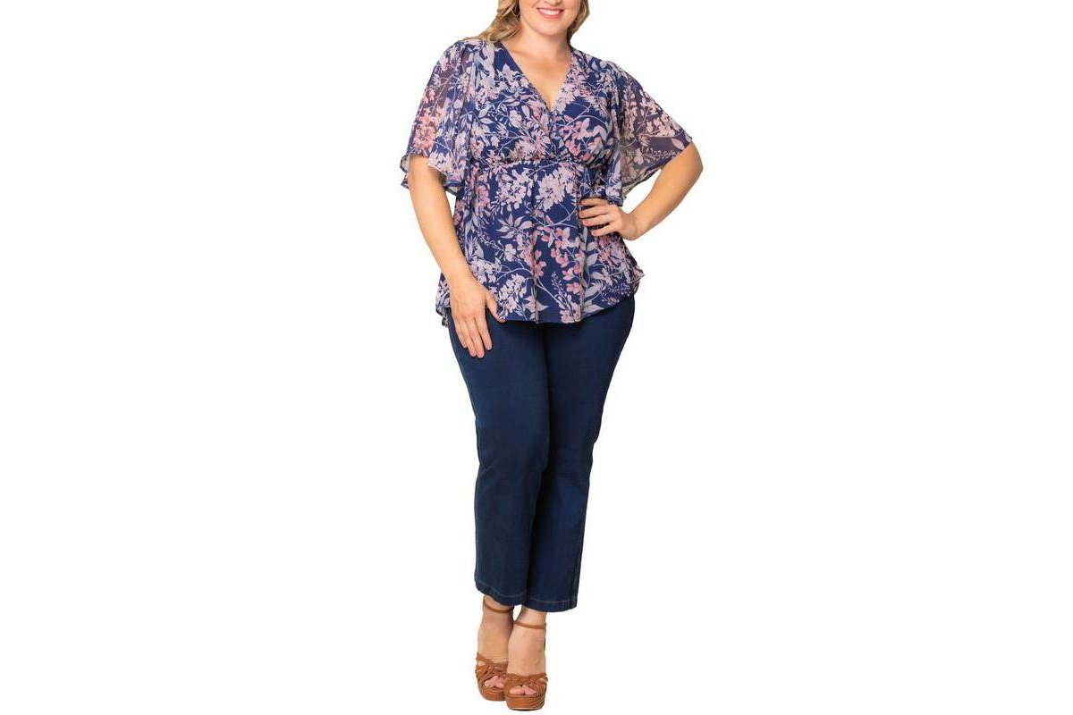 Click here for Kiyonna Plus Size Seaside Serenade Peplum Top - Na... prices