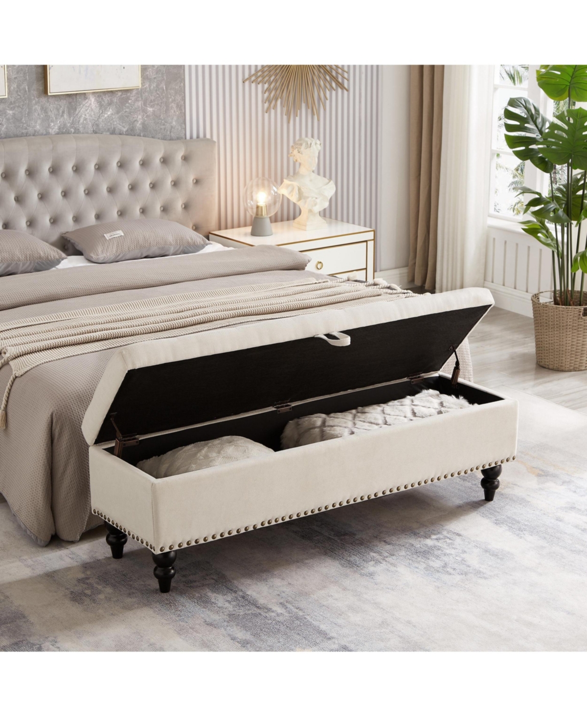 Click here for Flynama 59 Fabric Button Tufted Storage Bench - Be... prices
