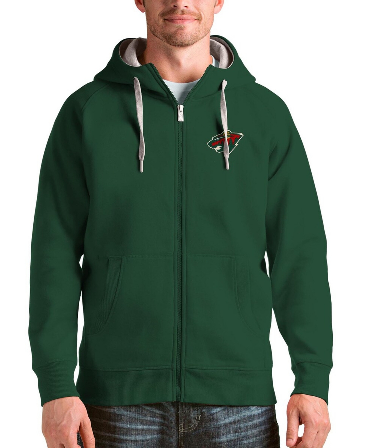 Click here for Antigua Mens Green Minnesota Wild Logo Victory Ful... prices
