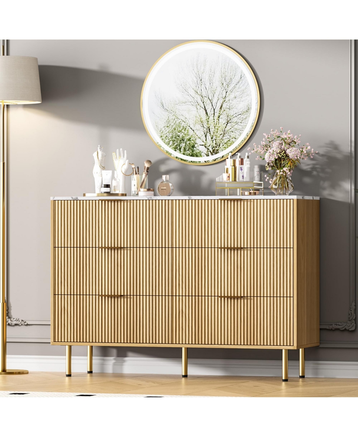Click here for homfan Fluted Wood Dresser 6 Drawers Dresser for B... prices