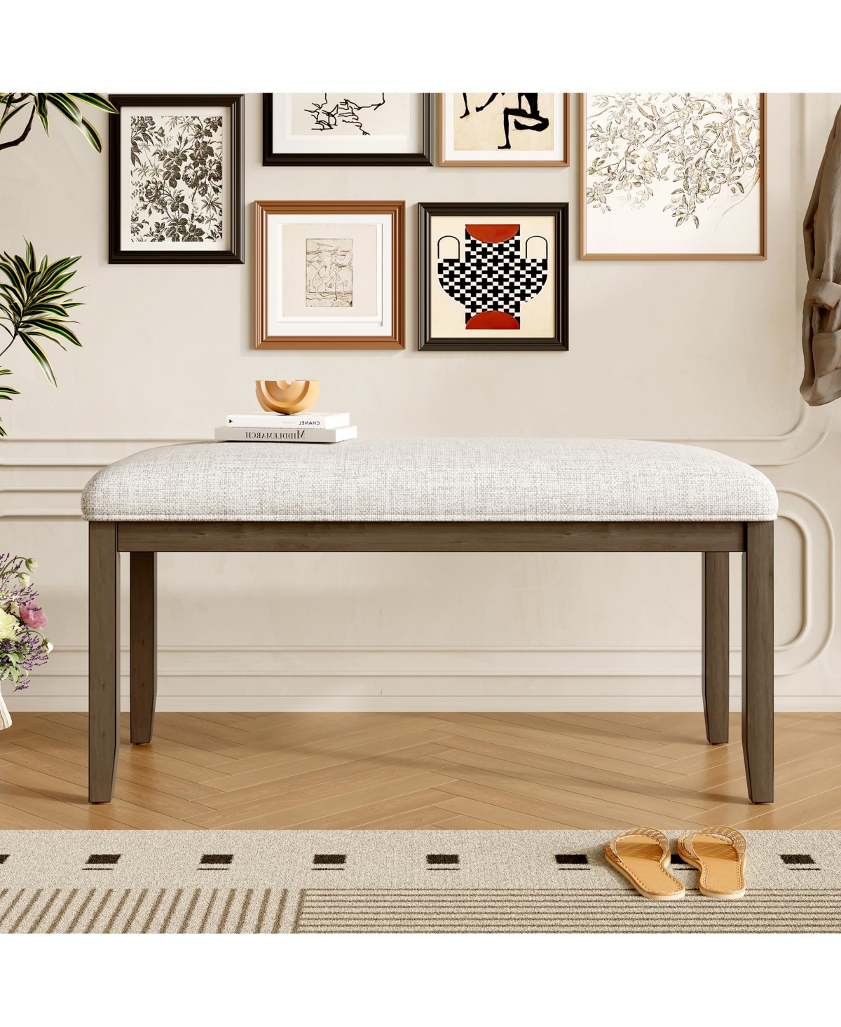 Click here for flynama 38 Upholstered Dining Bench - Beige+brown prices