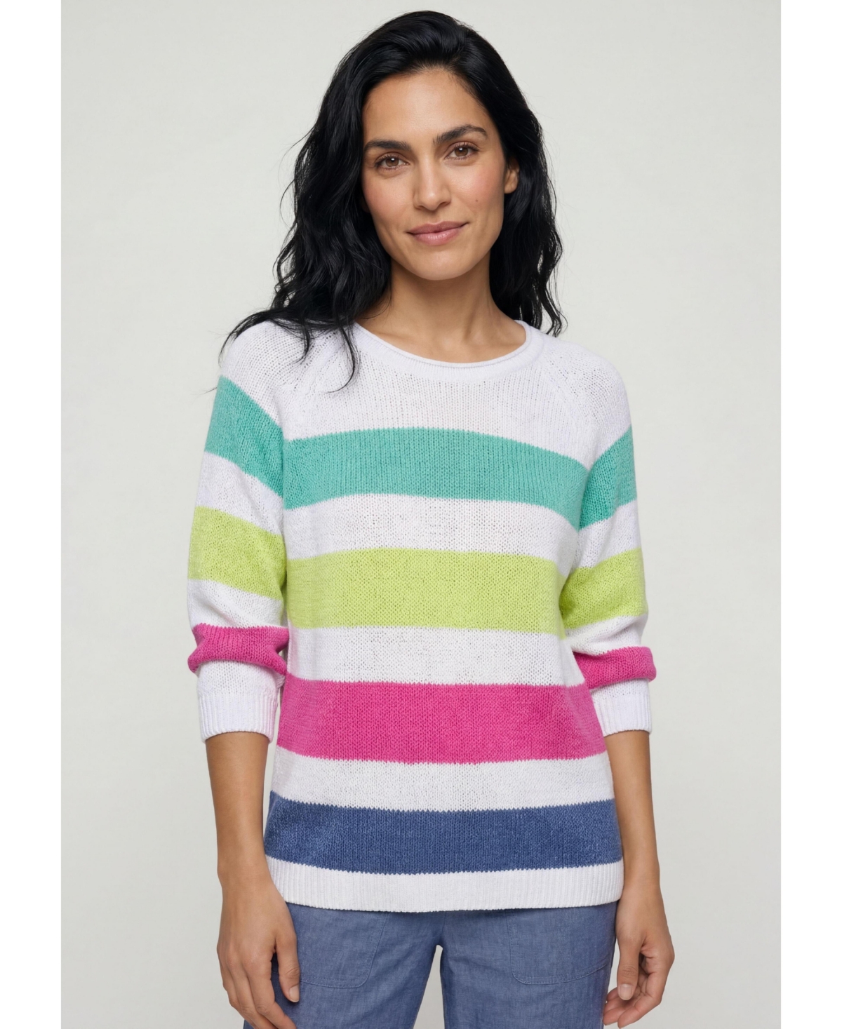 Click here for Olsen Womens Stripe Tape Yarn Sweater - White prices