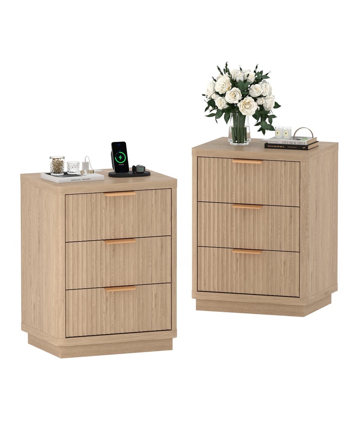 Click here for homfan Set of 2 Fluted Nightstands with Charging S... prices