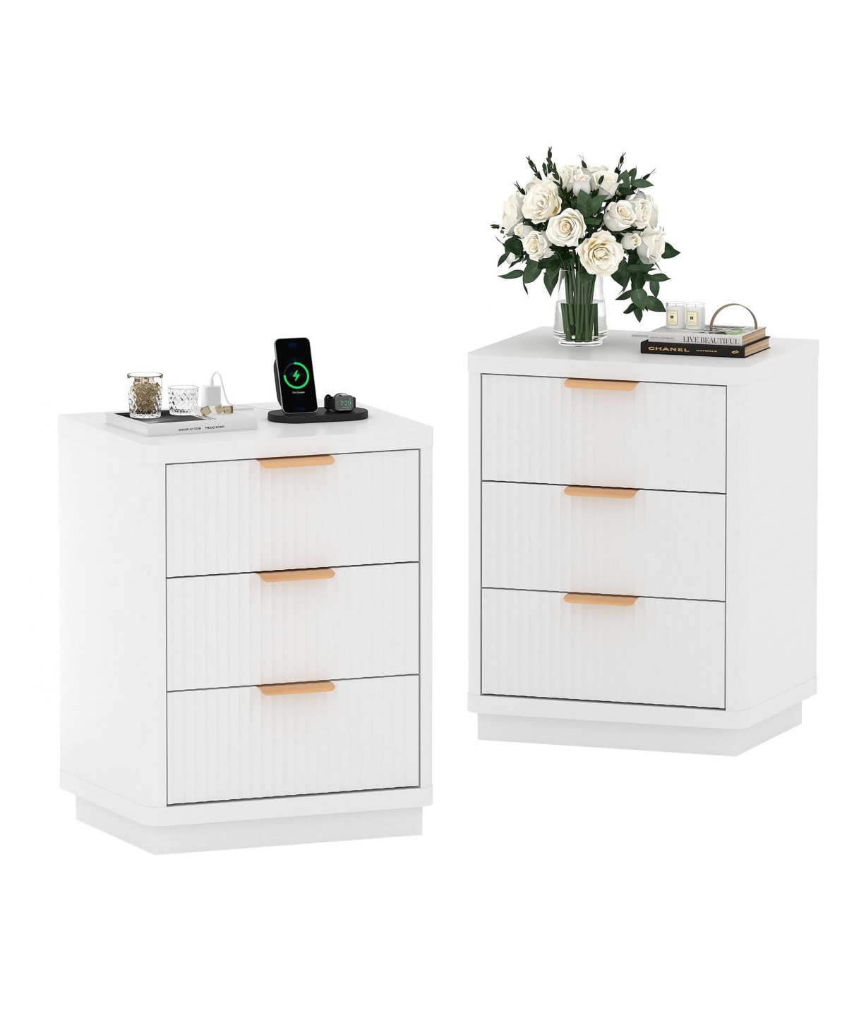 Click here for homfan Set of 2 Fluted Nightstands with Charging S... prices
