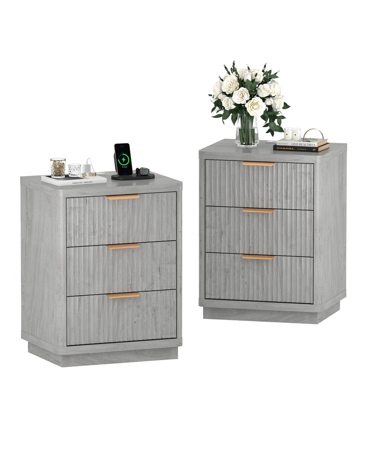 Click here for homfan Set of 2 Fluted Nightstands with Charging S... prices