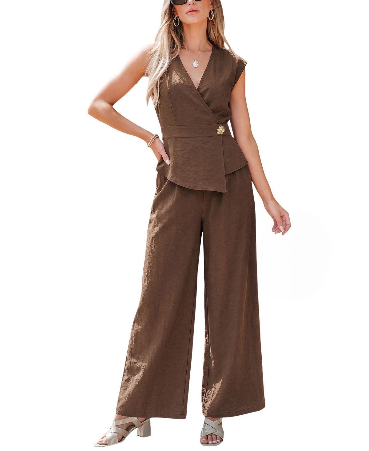 Click here for Cupshe Womens Wrap V-Neck Sleeveless Top and Wide-... prices