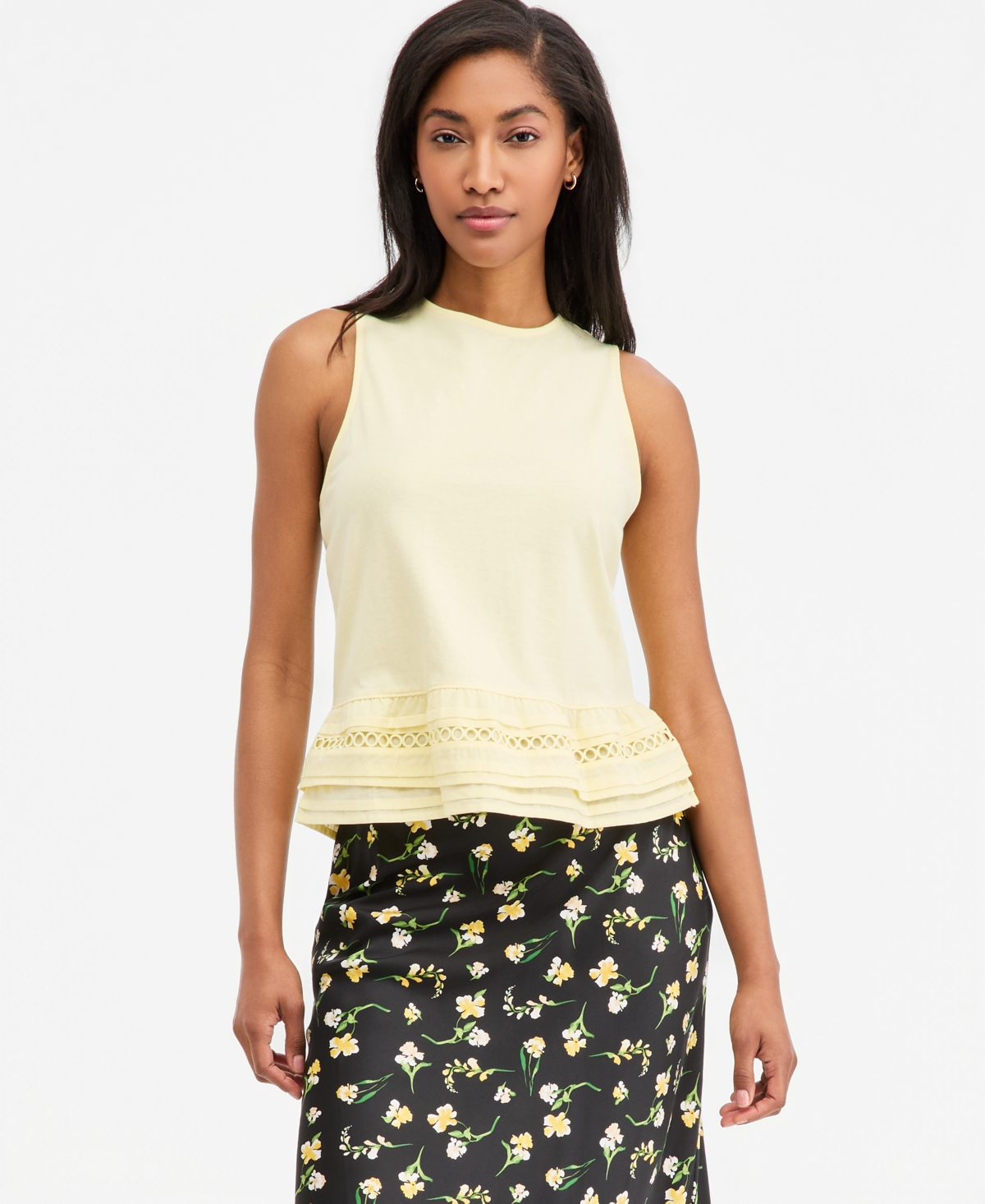 Click here for On 34th Womens Cotton Layered Ruffled-Hem Woven Mi... prices