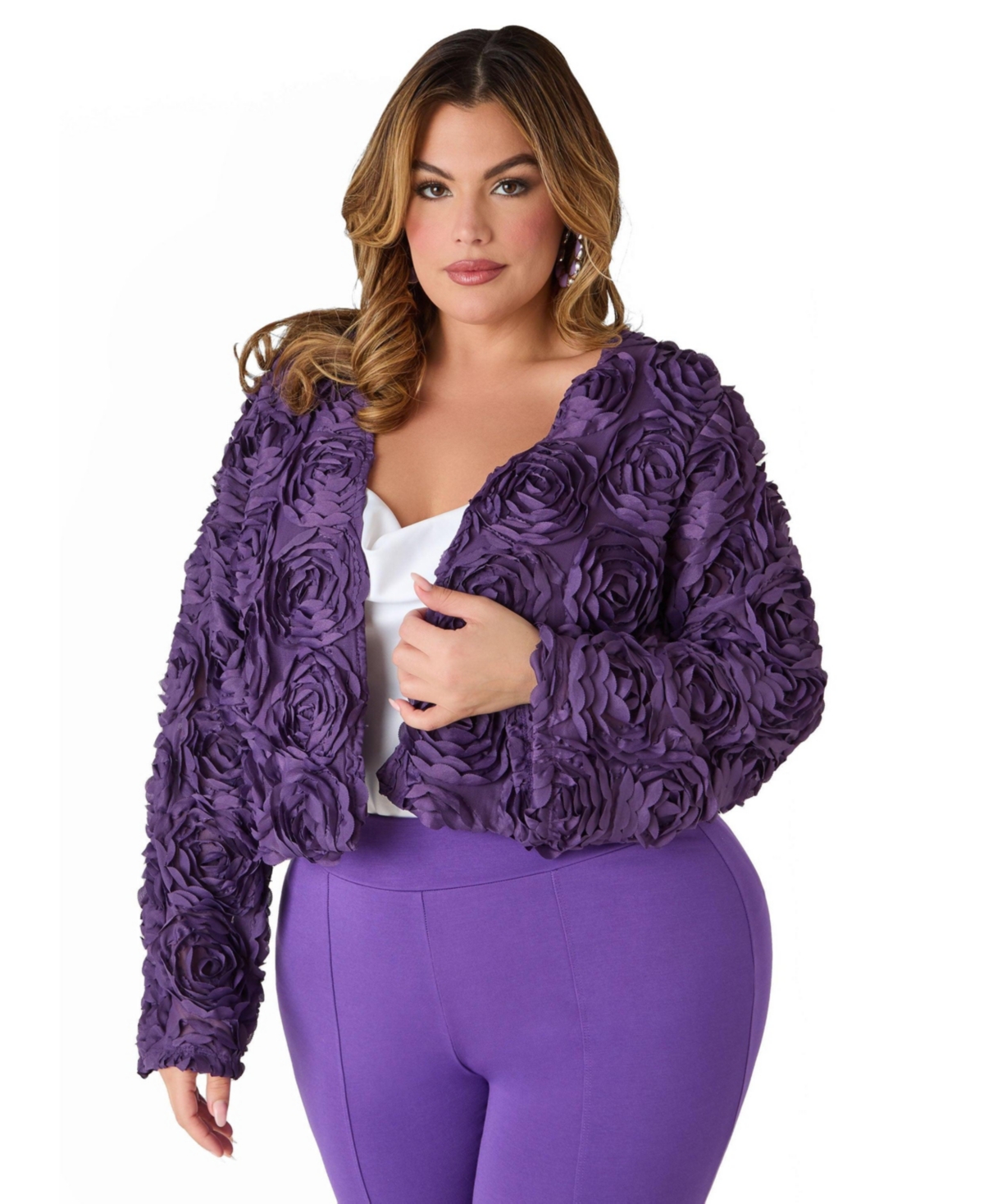 Click here for Ashley Stewart Womens Rosette Jacket - Pink prices