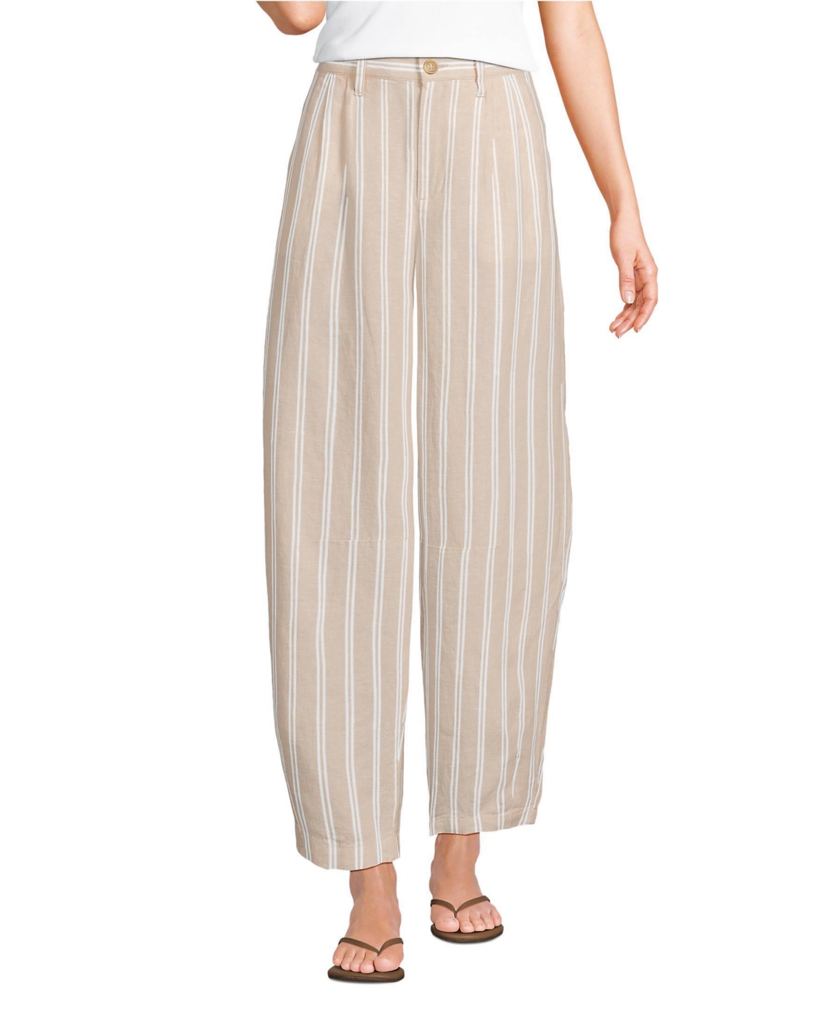 Click here for Lands End Petite Linen High Rise Pleated Barrel Le... prices
