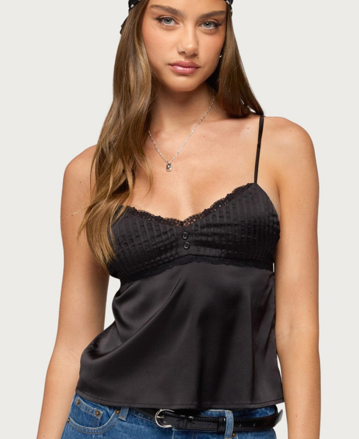 Click here for Edikted Womens Blanca Satin Lace Trim Tank Top - B... prices