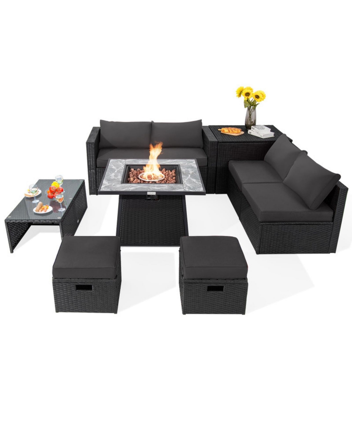 Click here for Gouun 9 Piece Outdoor Wicker Sectional Conversatio... prices