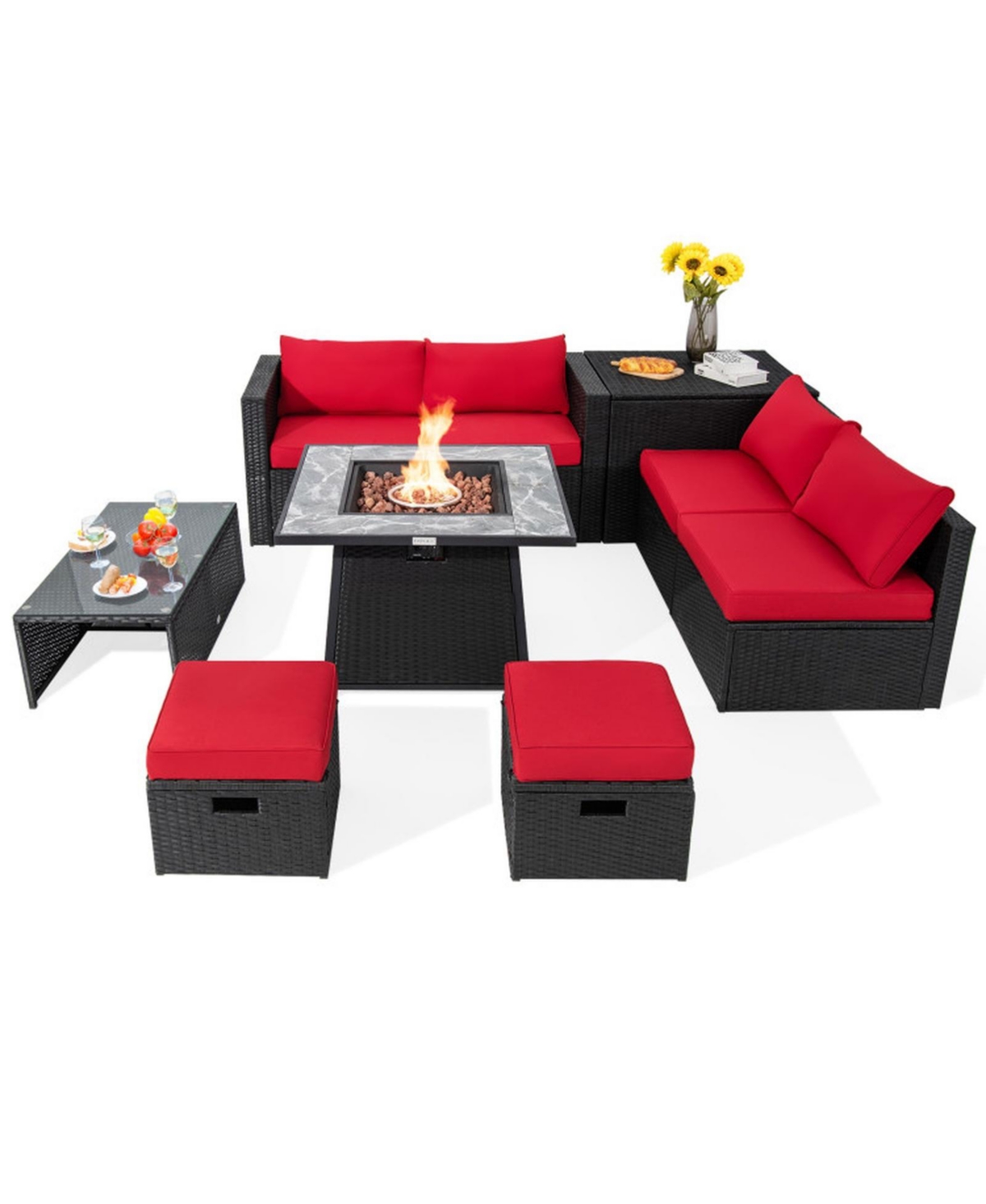 Click here for Gouun 9 Piece Outdoor Wicker Sectional Conversatio... prices