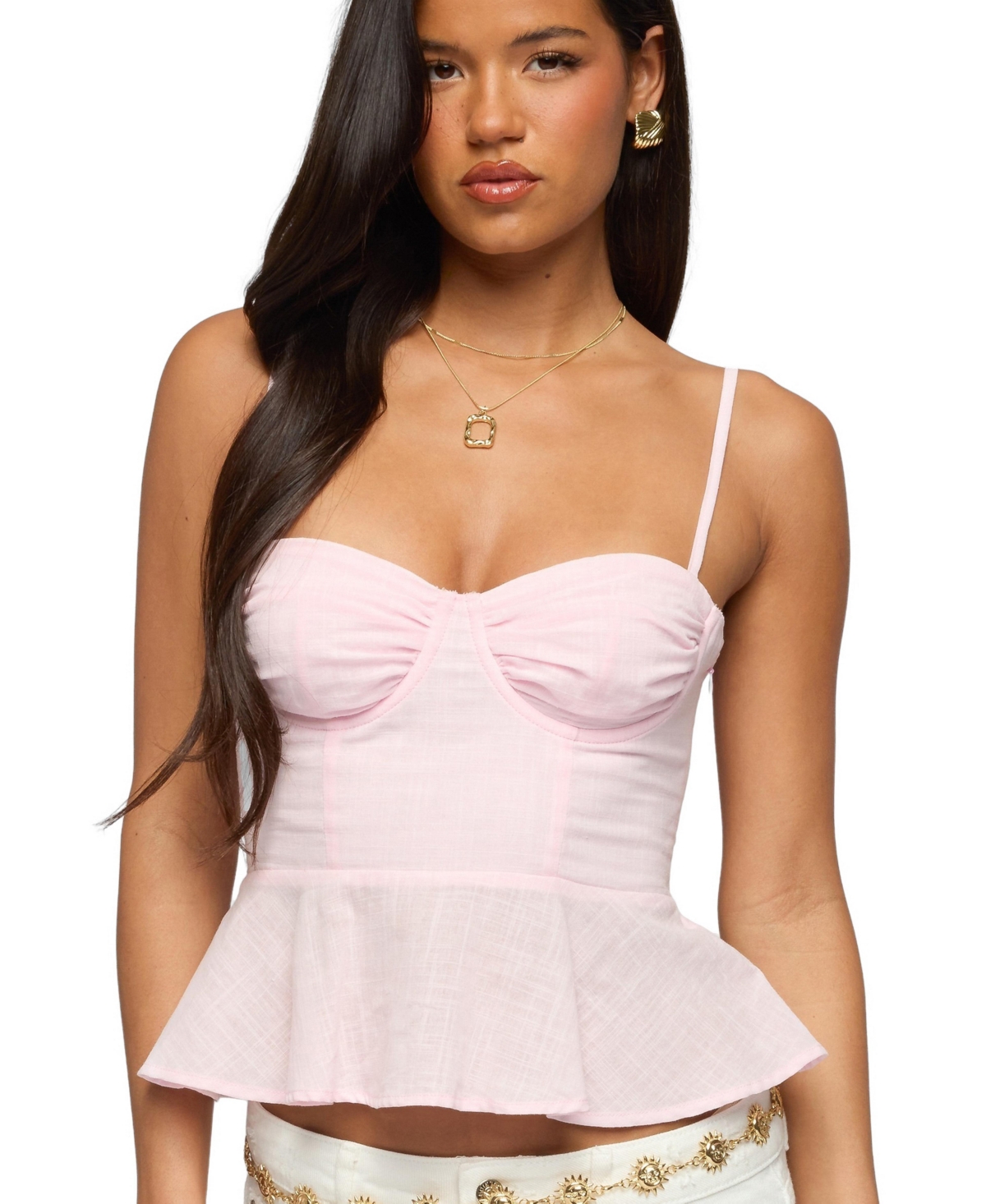 Click here for Edikted Womens Peplum Linen Look Tank Top - Light-... prices
