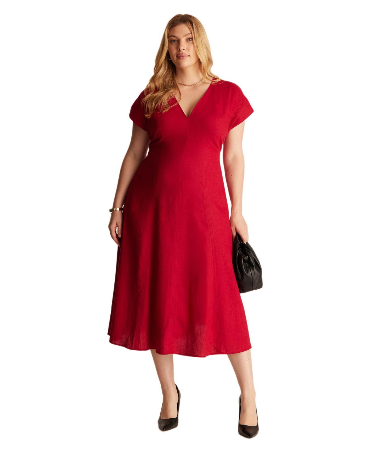 Click here for Estelle Aubrey V-Neck Midi Dress - Red prices