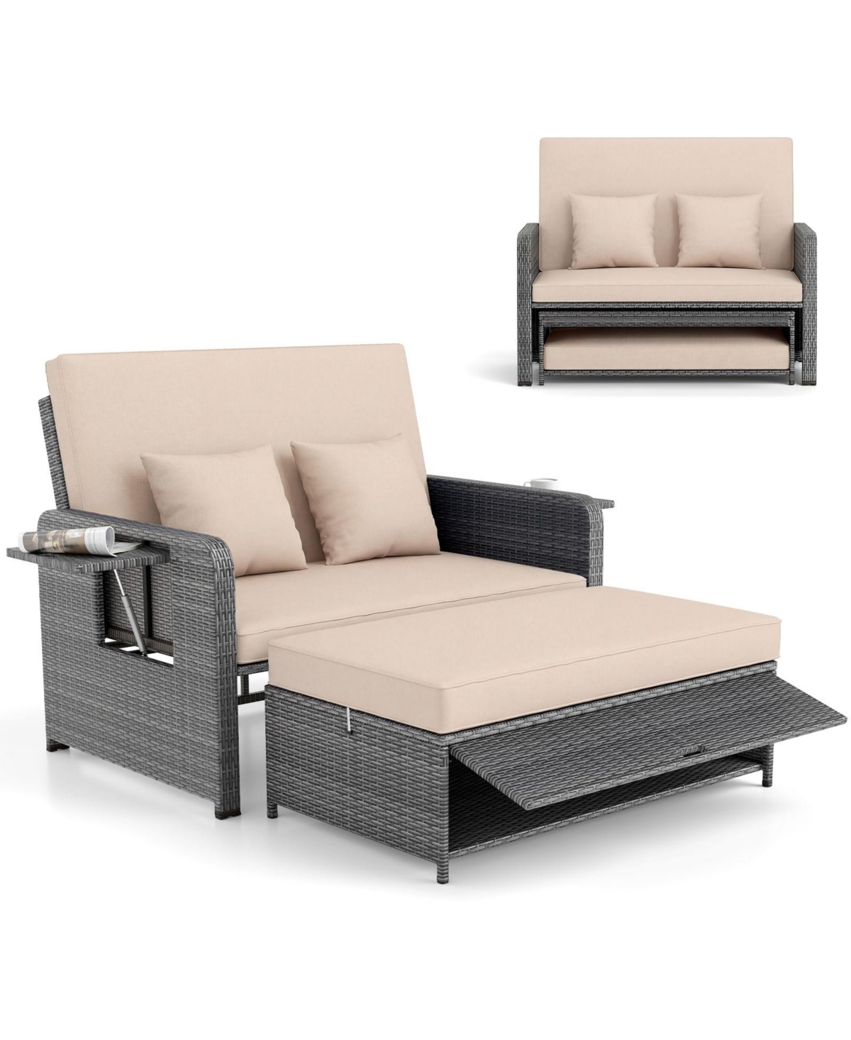 Click here for Gymax Rattan Daybed Loveseat Sofa Set with Ottoman... prices