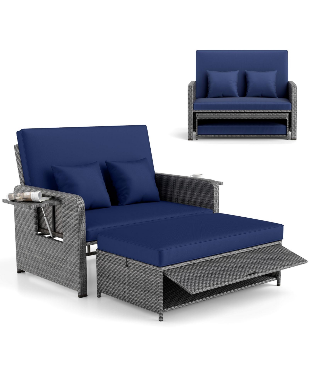 Click here for Gymax Rattan Daybed Loveseat Sofa Set with Ottoman... prices