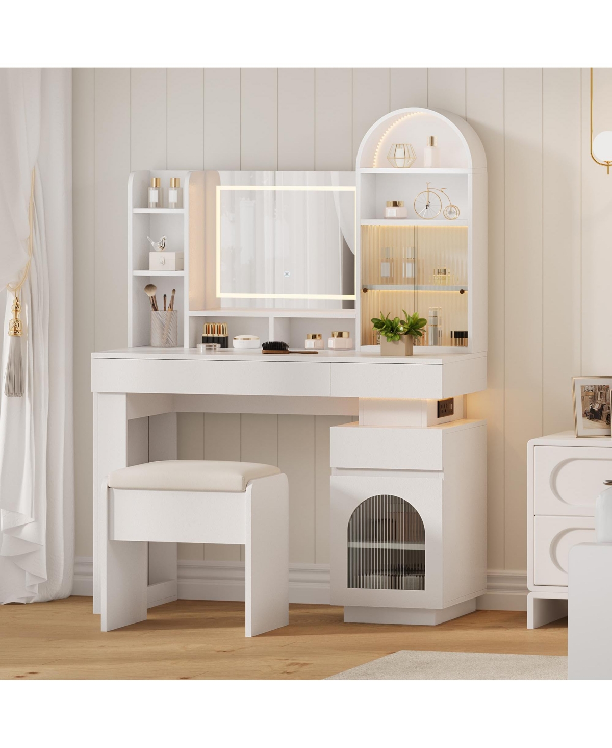 Click here for gaomon Vanity Desk with Lighted Mirror  3 Drawers... prices