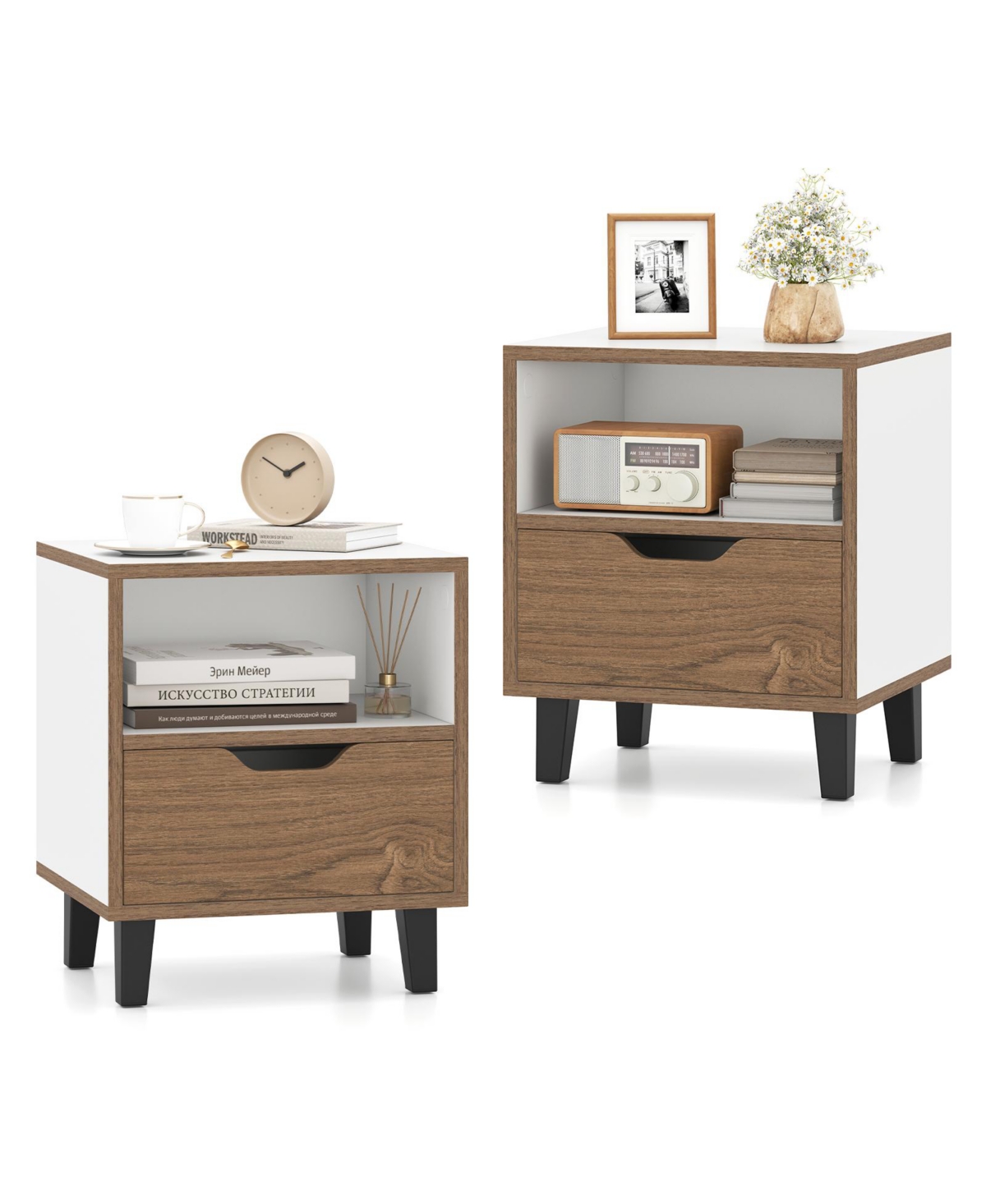 Click here for Gymax 2-Piece Nightstand Mid Century Modern Bedsid... prices