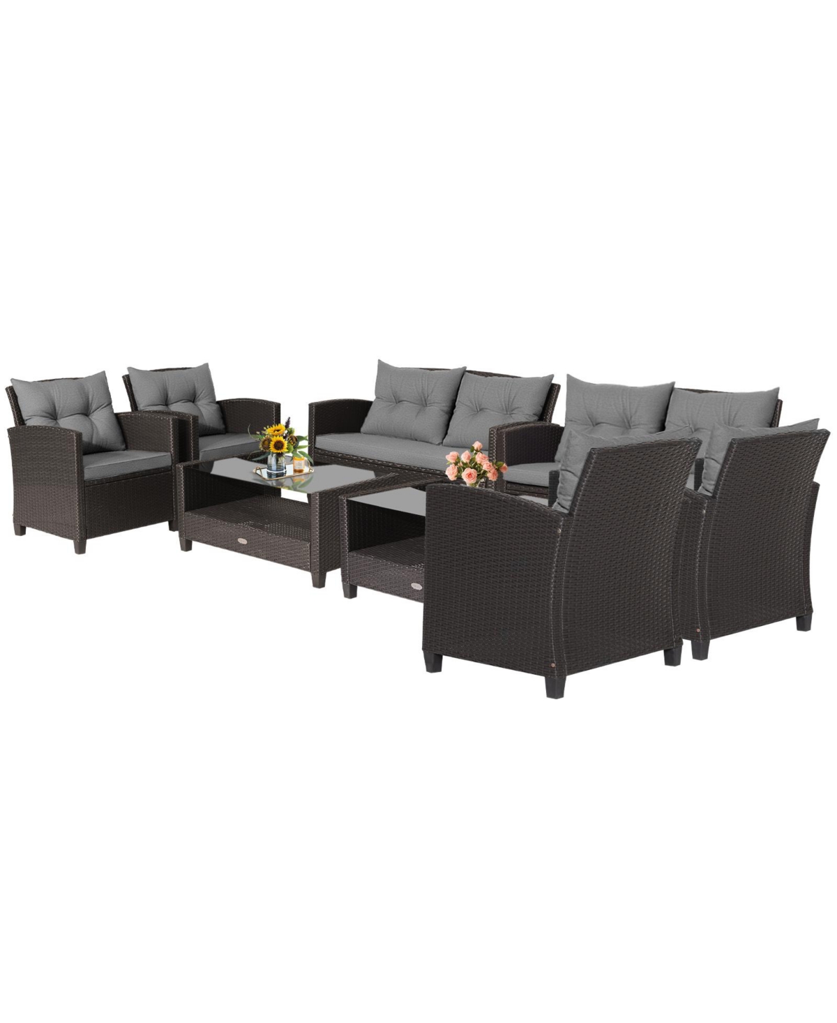 Click here for Gymax 8 Pc. Rattan Patio Furniture Set with Glass... prices