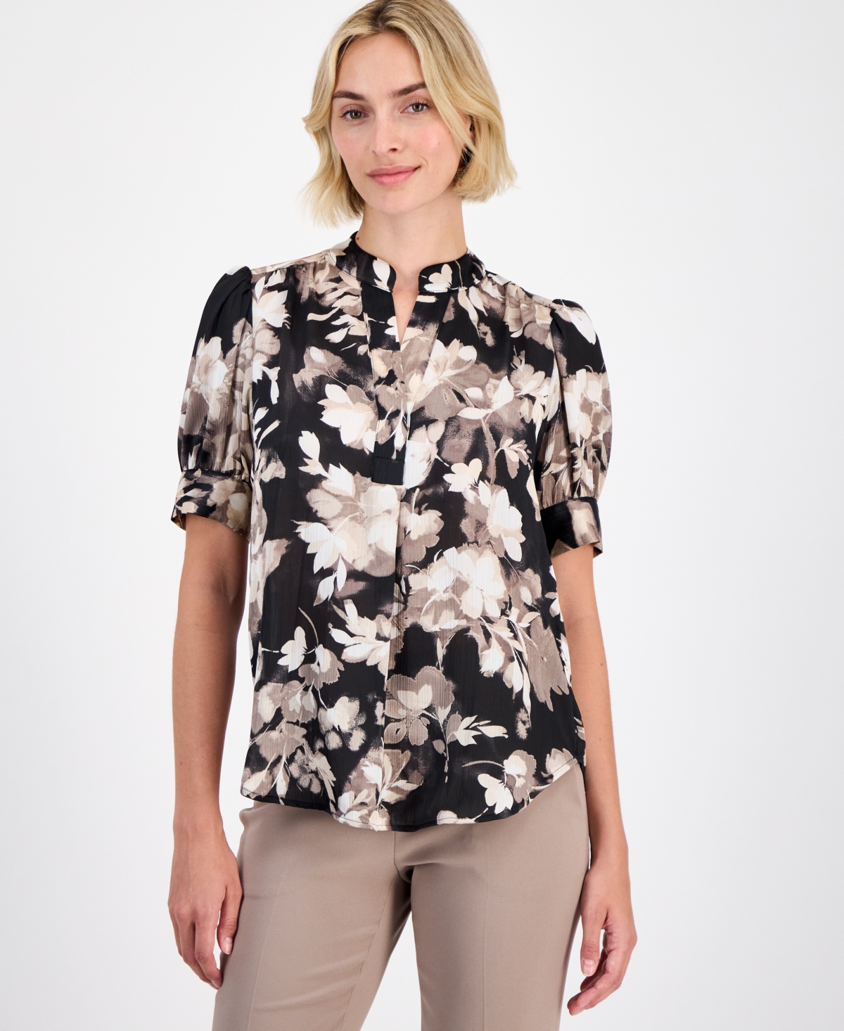 Click here for Anne Klein Womens Puffed-Sleeve Top - Anne Black/l... prices