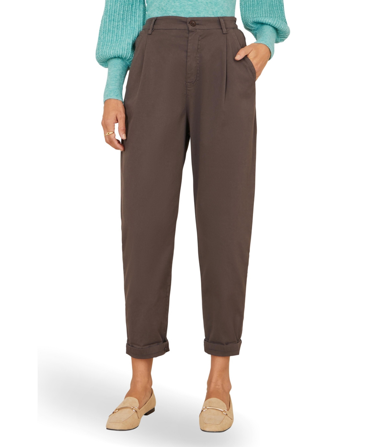 Click here for Yumi Womens Cotton Canvas Chino Trousers - Brown prices