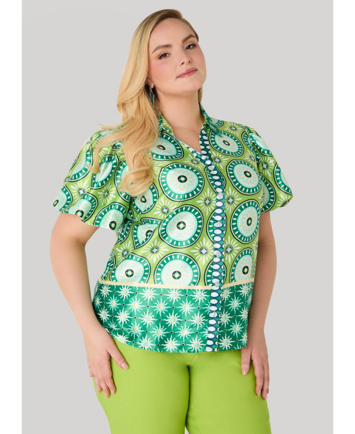 Click here for Ashley Stewart Womens Puff Sleeved Circle Print Sh... prices