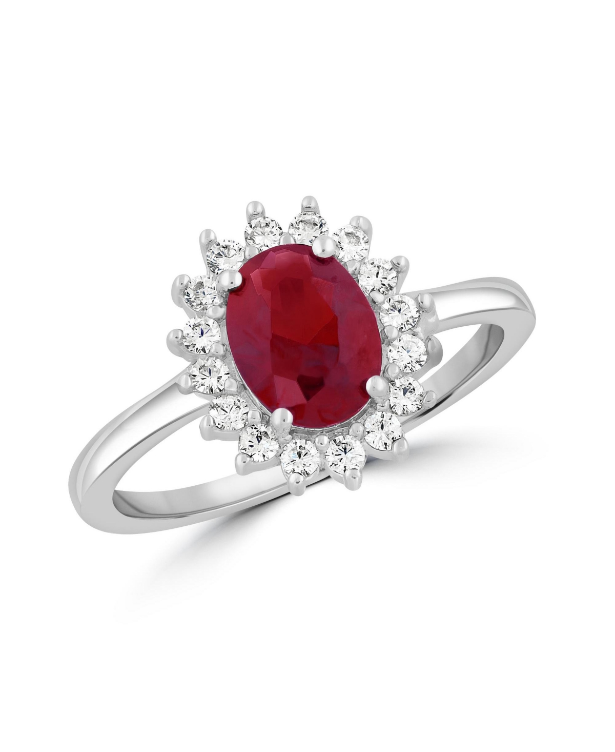 Click here for Simona Elegant Oval Ruby Halo Cz Flower Design Rin... prices