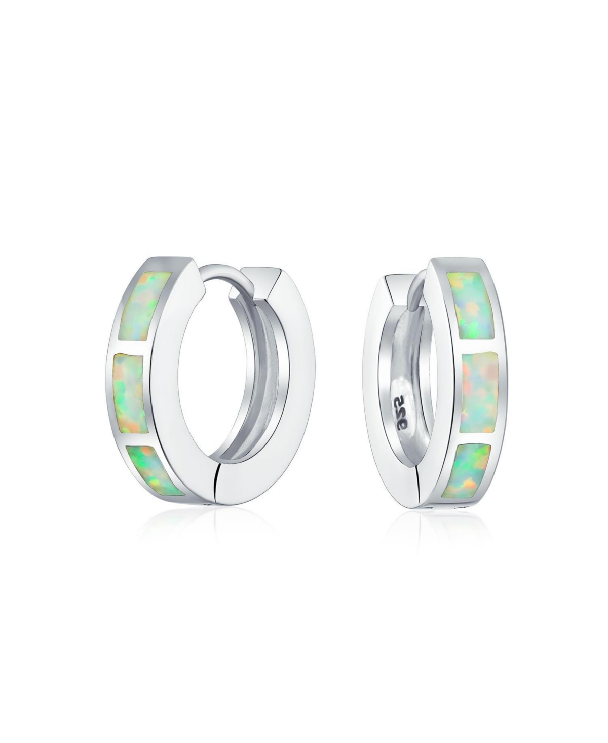 Click here for Bling Jewelry Created Opal Inlay Iridescent Huggie... prices