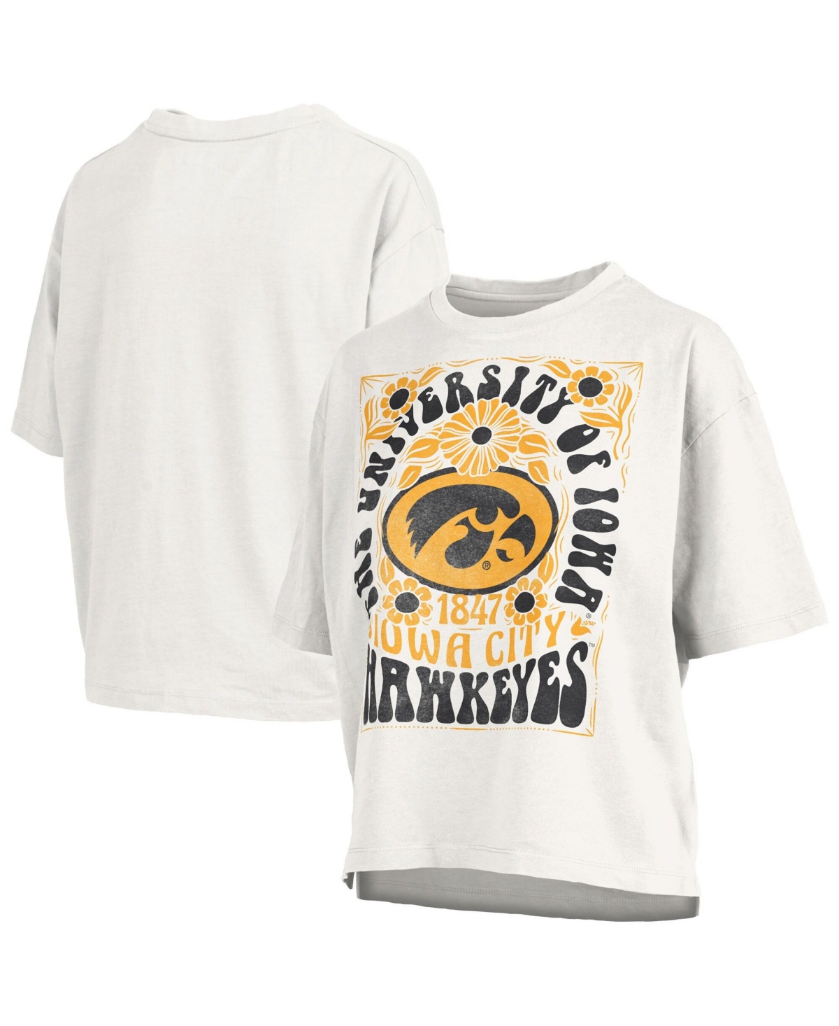 Click here for Pressbox Womens White Iowa Hawkeyes Harmony Oversi... prices