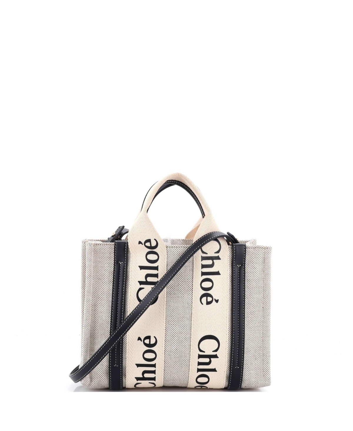 Click here for Pre-Owned Chloe Small Woody Tote Canvas with Leath... prices
