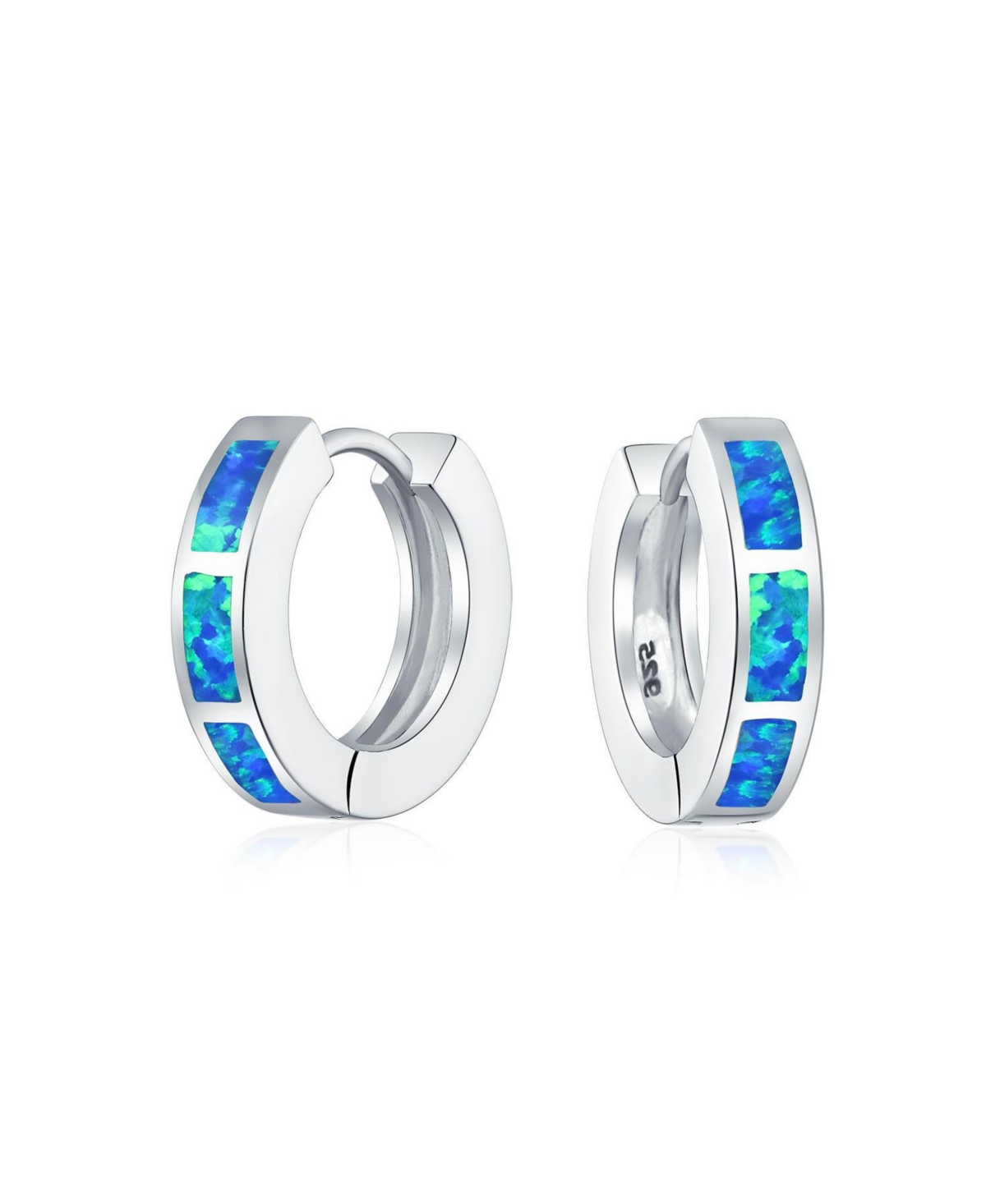 Click here for Bling Jewelry Created Opal Inlay Iridescent Huggie... prices