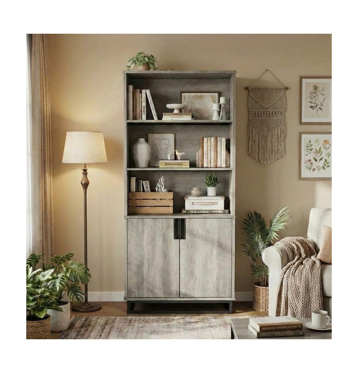 Click here for gaomon Tall 5-Tier Farmhouse Bookcase with Doors... prices