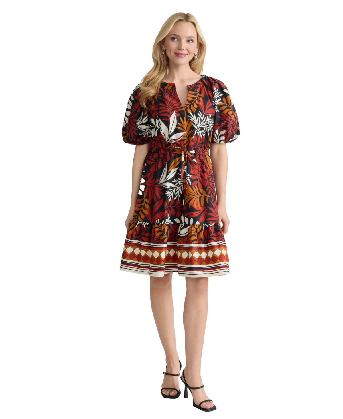 Click here for Jones New York Womens Tiered-Puff-Sleeve V-Neck Dr... prices