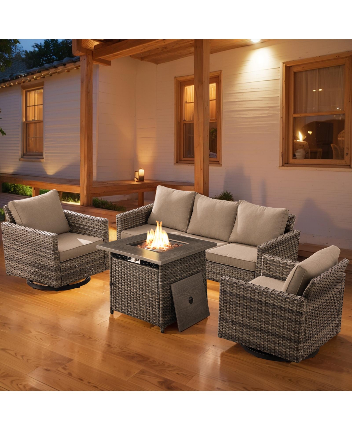 Click here for Pocassy Patio Furniture with Fire Pit 4-Piece Wick... prices