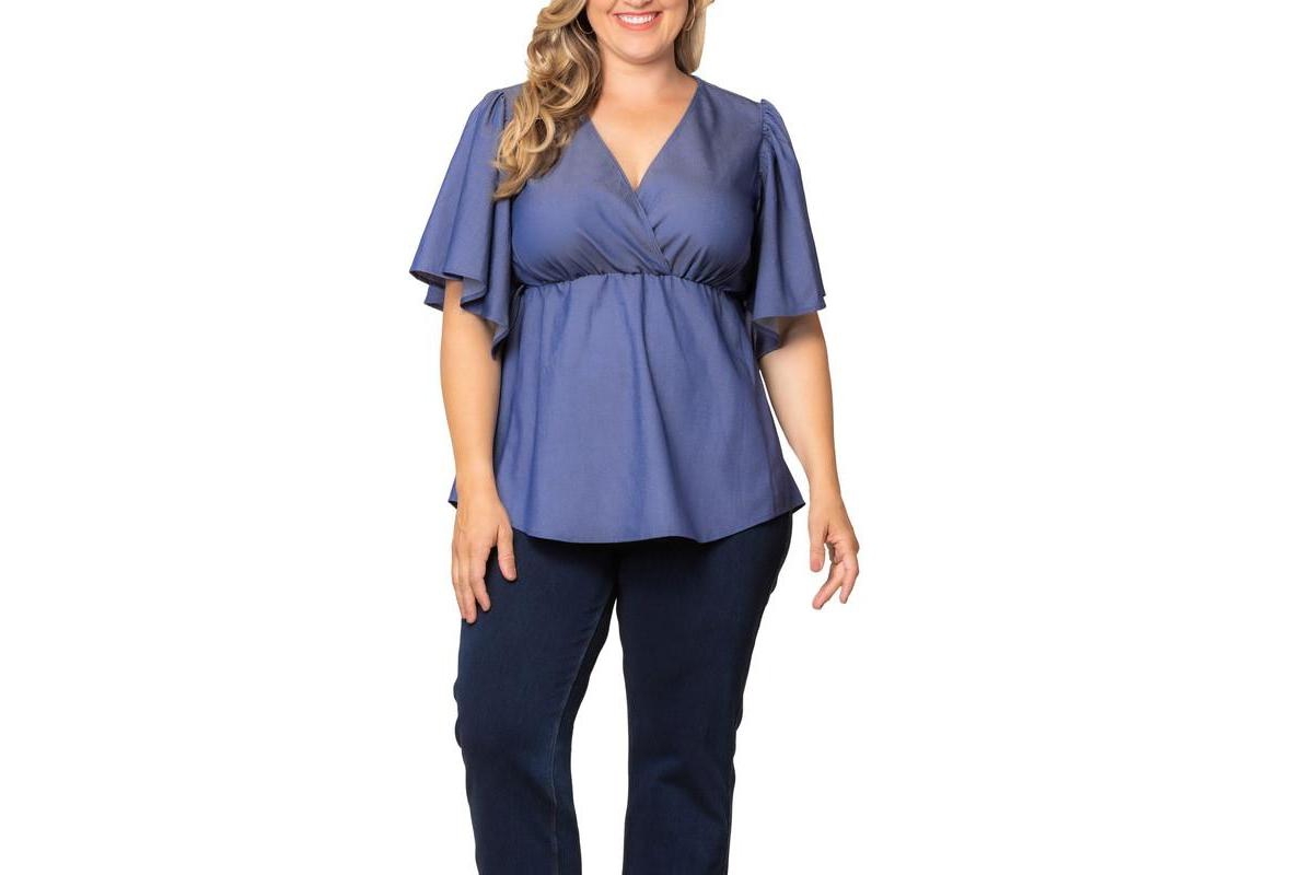 Click here for Kiyonna Plus Size Dakota Peplum Top - Harbor blue prices