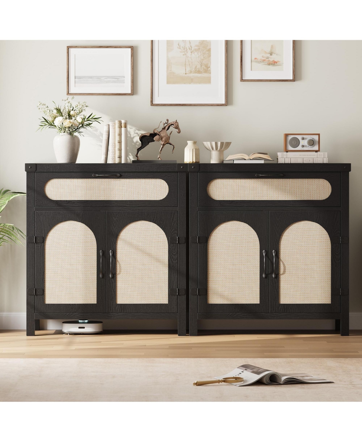 Click here for homfan Set of 2 Modern Rattan Sideboard with Drawe... prices