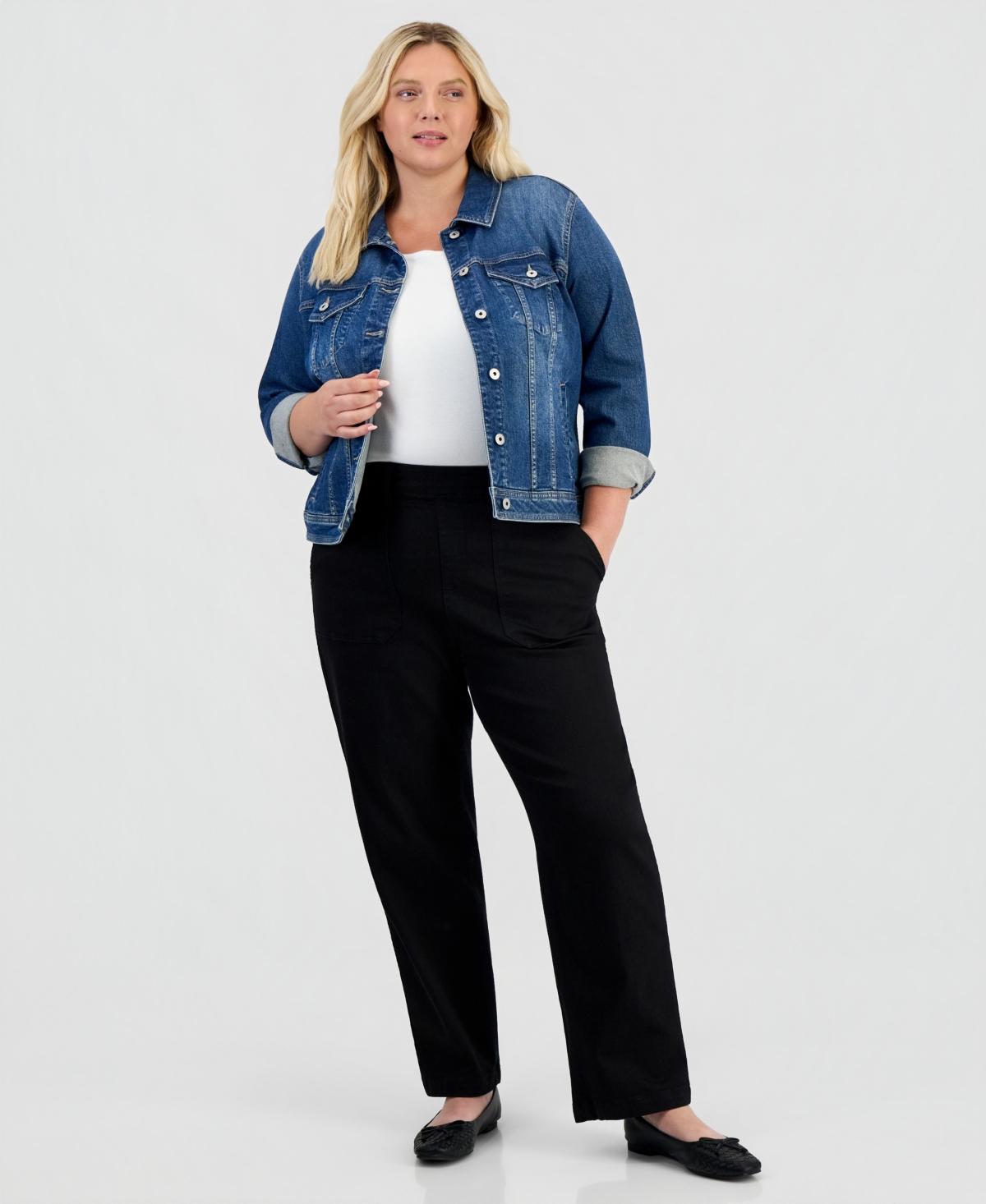 Click here for Style & Co Plus Size High-Rise Pull-On Utility Jea... prices