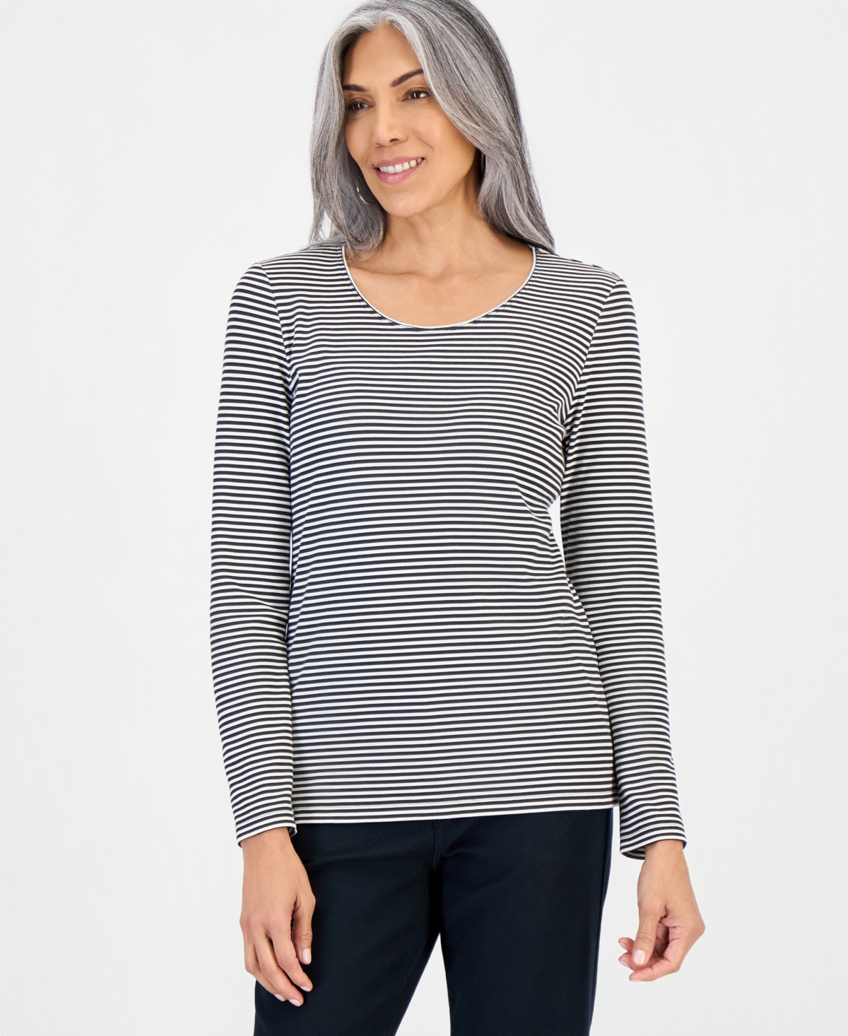 Click here for Style & Co Womens Striped Long-Sleeve Scoop-Neck T... prices