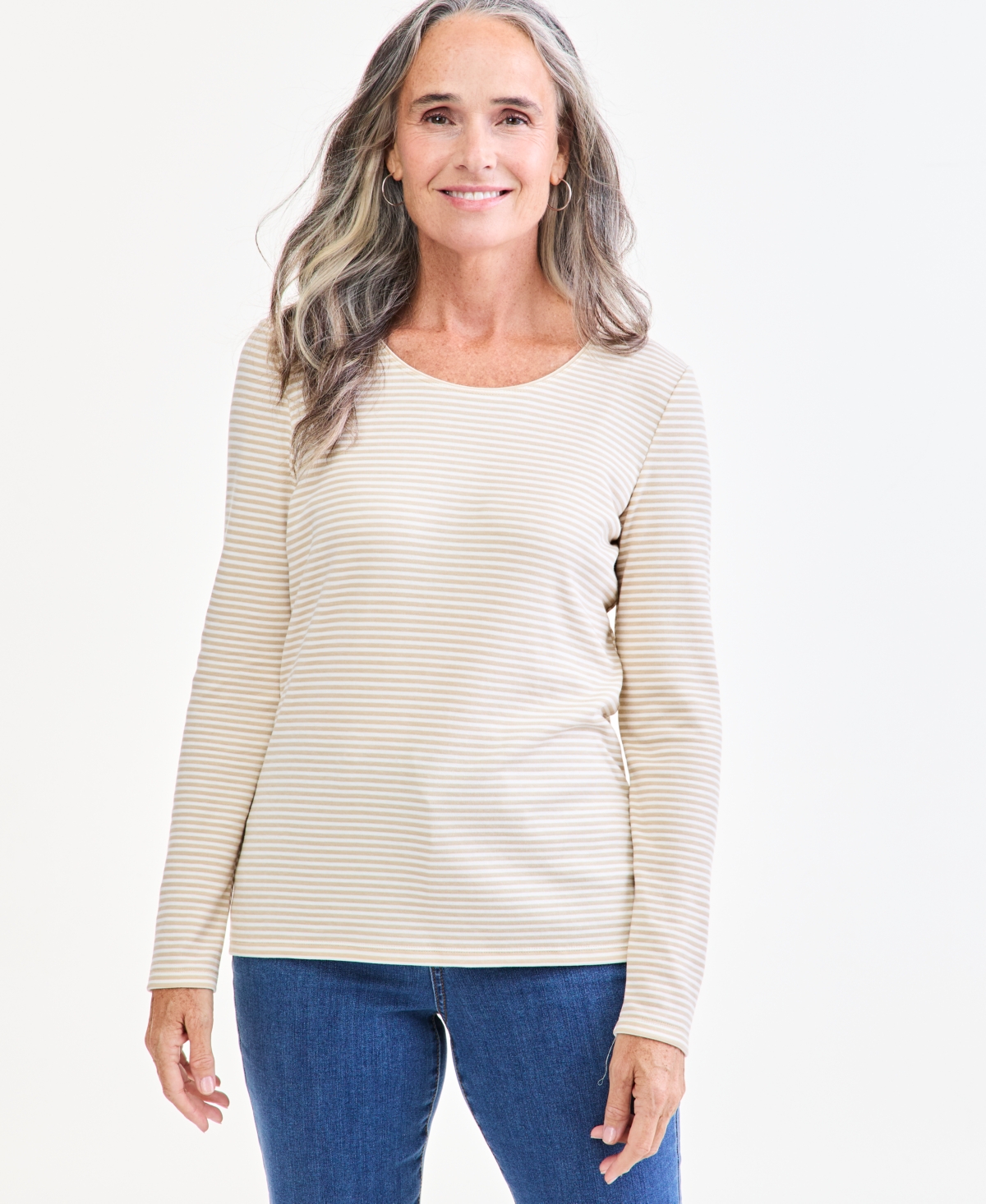 Click here for Style & Co Womens Striped Long-Sleeve Scoop-Neck T... prices