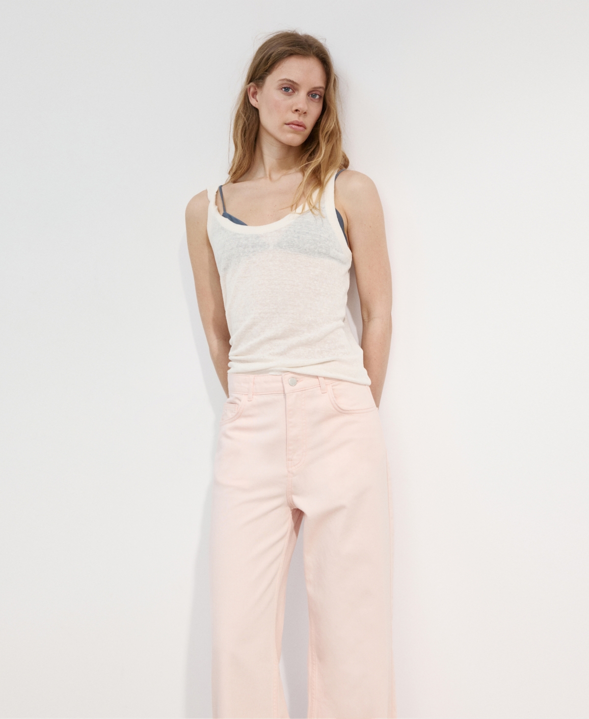 Click here for Mango Womens Wide Leg Mid-Rise Jeans - Pastel Pink prices