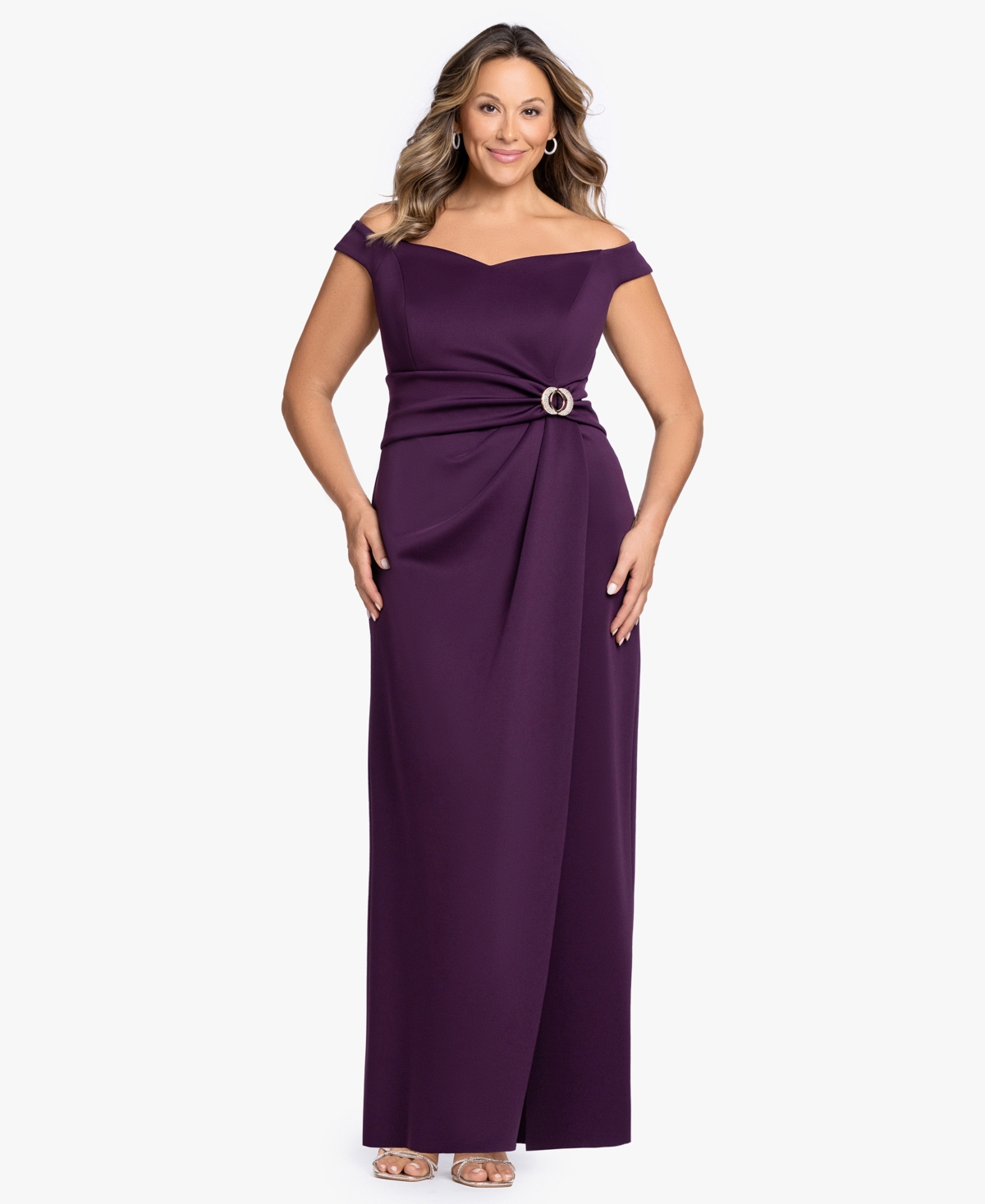 Click here for Betsy & Adam Plus Size Asymmetrical Off-The-Should... prices