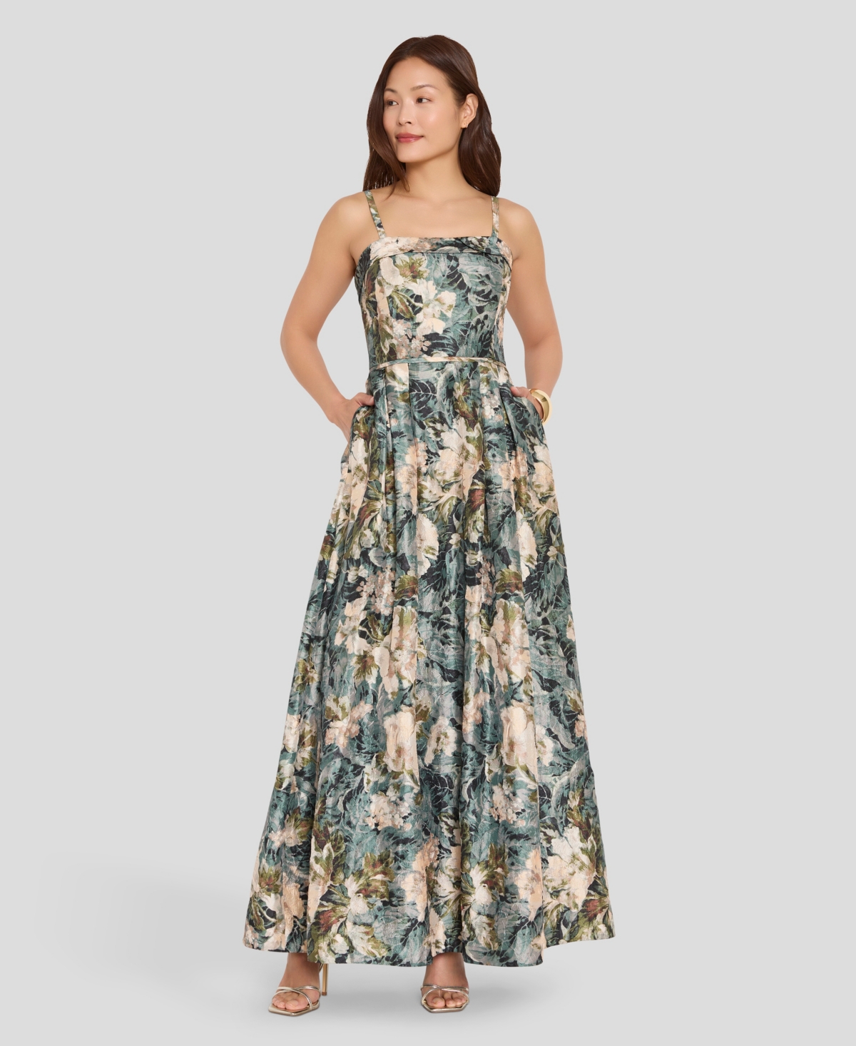 Click here for Tahari Asl Womens Square Neck Floral Printed Ball... prices