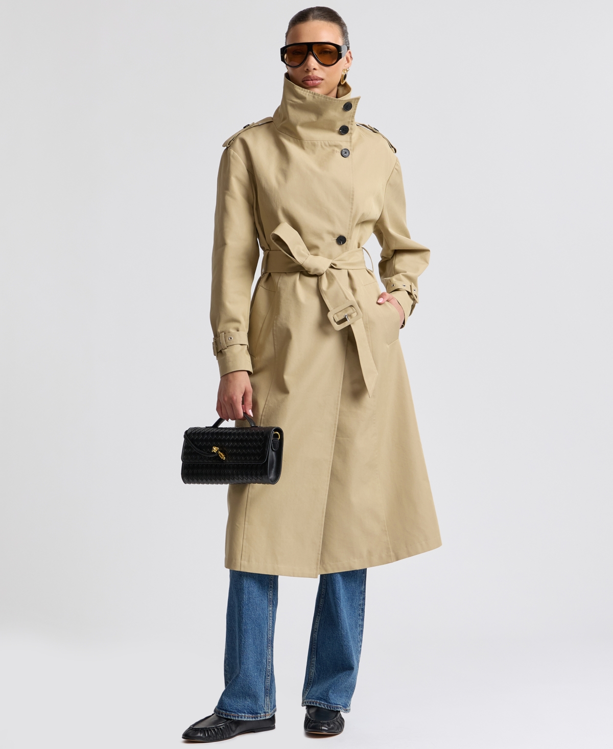 Click here for Avec Les Filles Womens Funnel Neck Slouchy Trench... prices