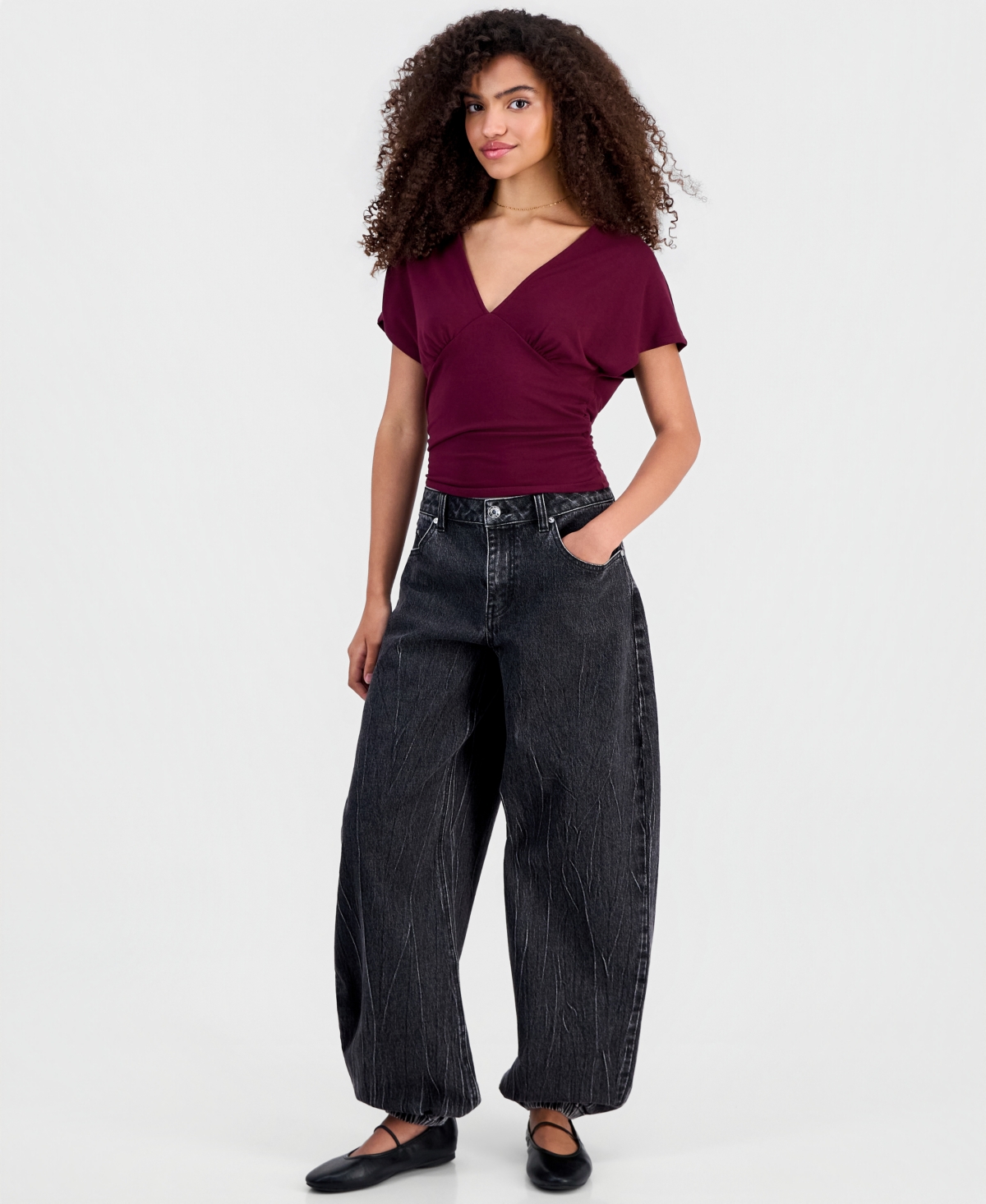 Click here for Madden Girl Juniors Balloon-Leg Jogger Jeans - Bla... prices